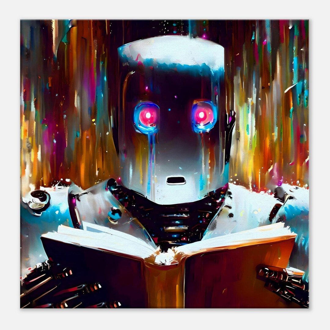 Futuristic Robot Reading Book Wall Art Sci-fi Wall Art Abstract ...