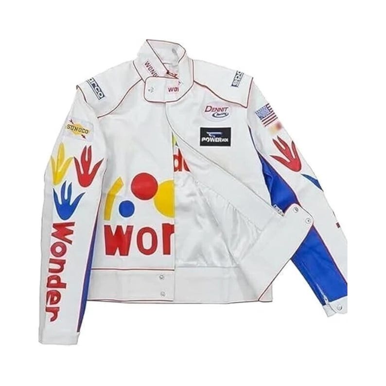 Ricky Bobby Wonder Bread Racing Jacket Men White Blue Faux Leather ...
