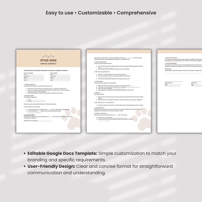 Stud Dog Contract Template Google Docs, Editable Dog Breeding Service ...