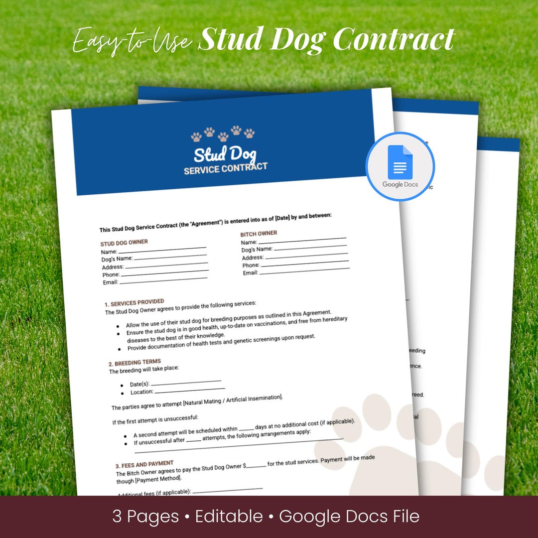 Stud Dog Contract Template Google Docs, Editable Dog Breeding Service ...