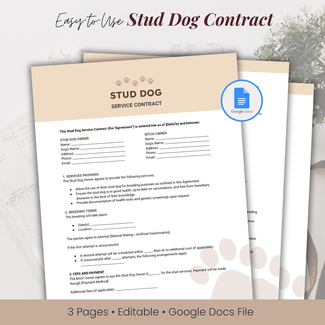 Stud Dog Contract Template Google Docs, Editable Dog Breeding Service Agreement Form, Dog ...