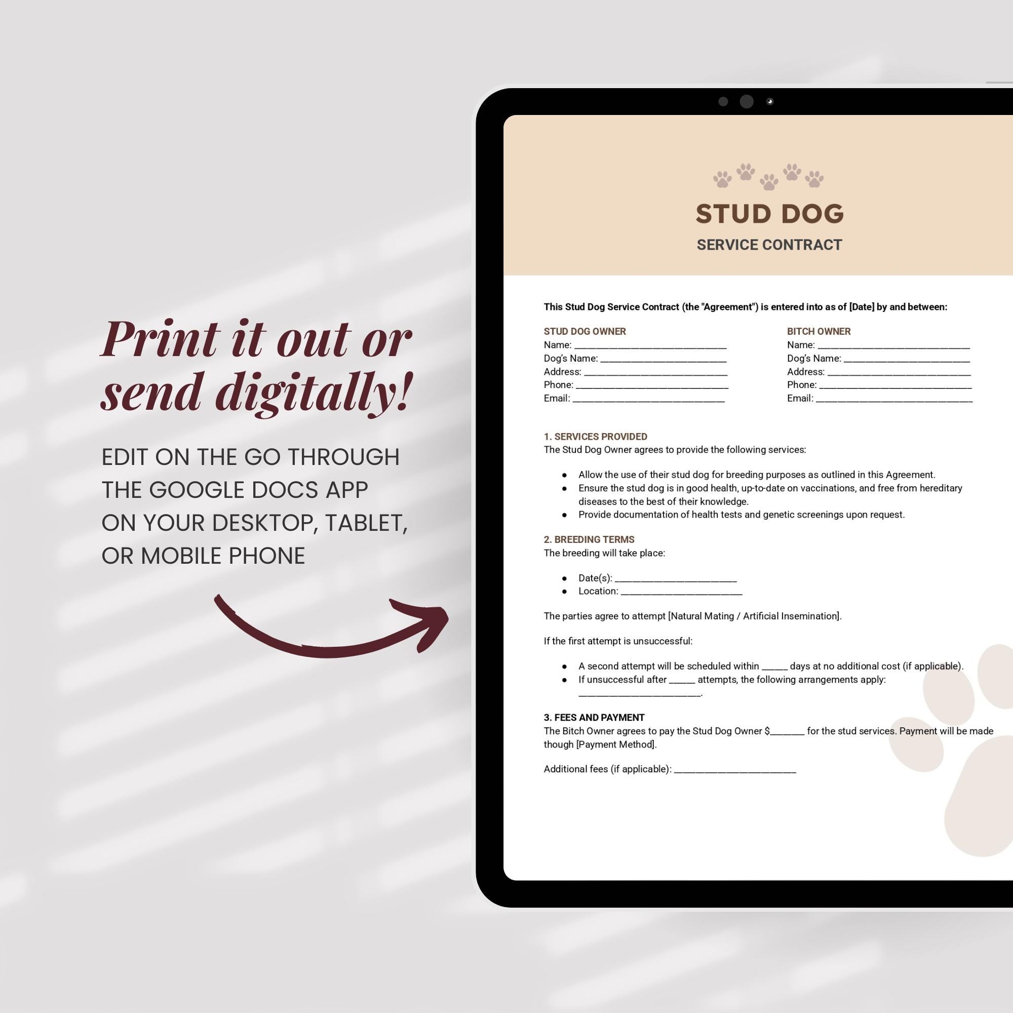 Stud Dog Contract Template Google Docs, Editable Dog Breeding Service ...