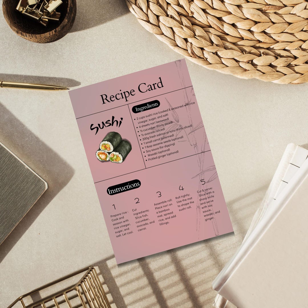 Sushi Recipe Card Digital Download | Japanese Food Printable ...