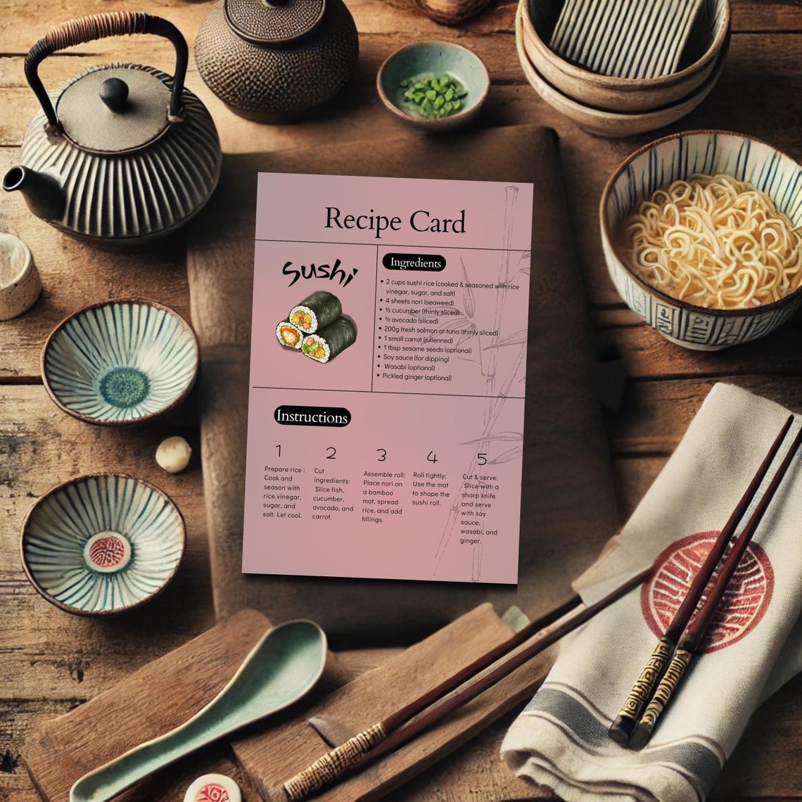Sushi Recipe Card Digital Download | Japanese Food Printable ...