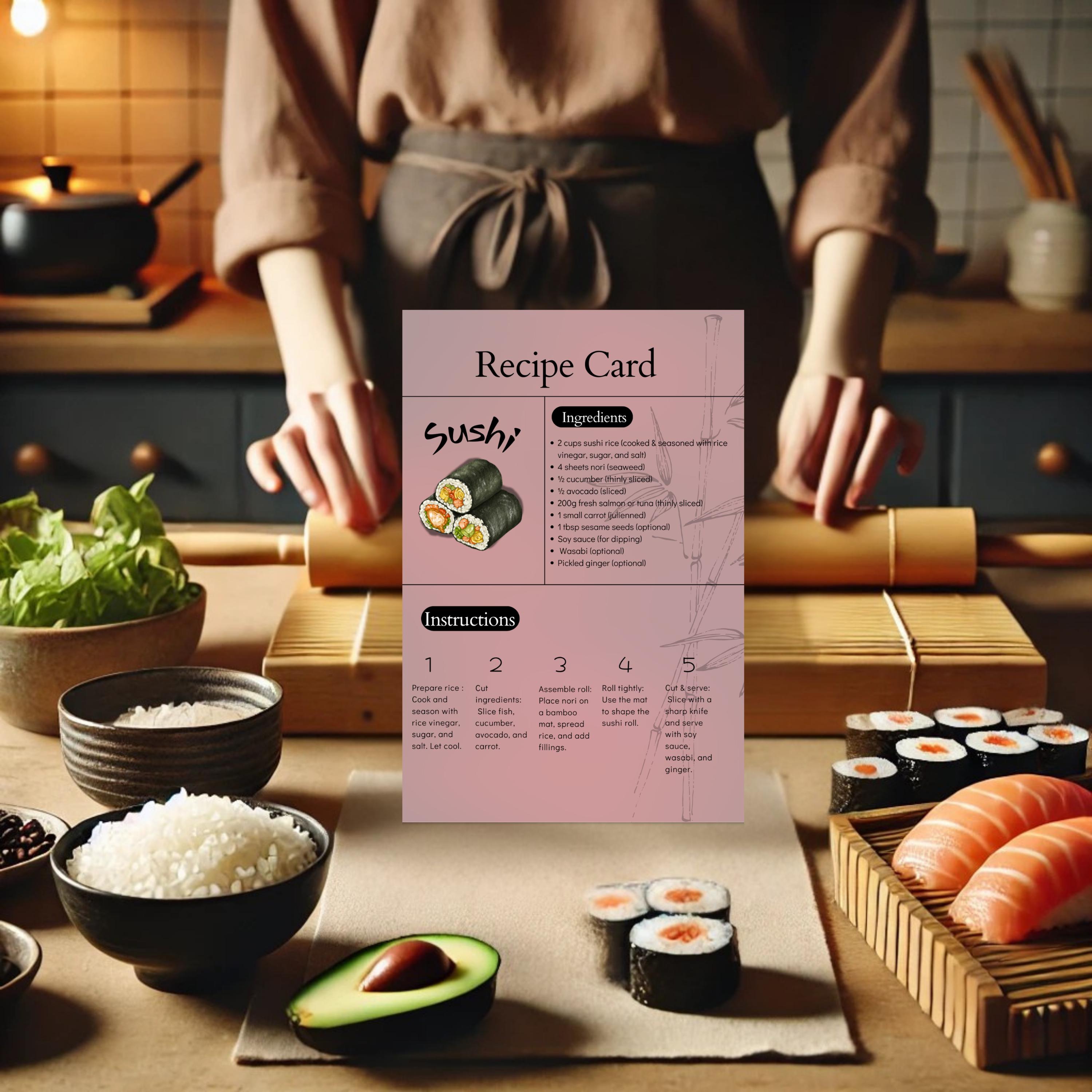 Sushi Recipe Card Digital Download | Japanese Food Printable ...