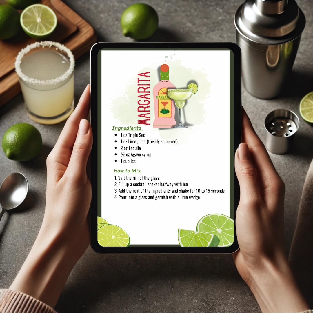 Margarita Recipe Card Digital Download | Cocktail Printable | Aesthetic ...