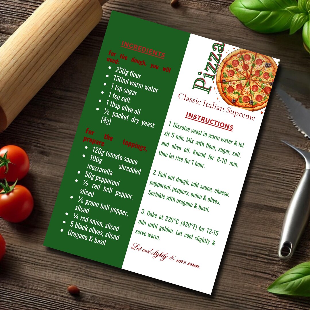 Pizza Recipe Card Digital Download | Italian Food Printable | Aesthetic ...