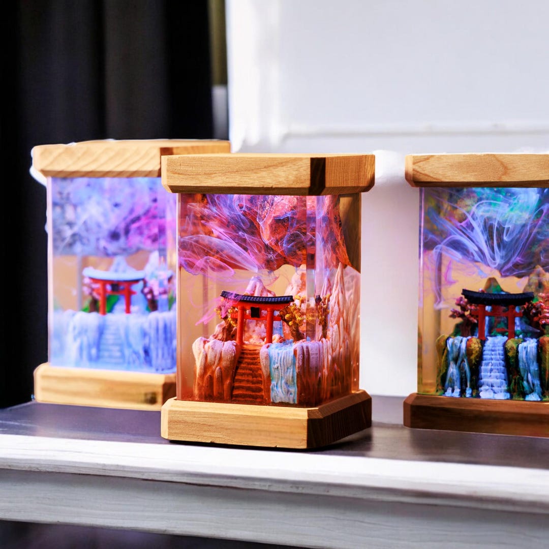 Handmade Four Seasons Torii Gate Resin Lamp: Japanese LED Decor - Etsy