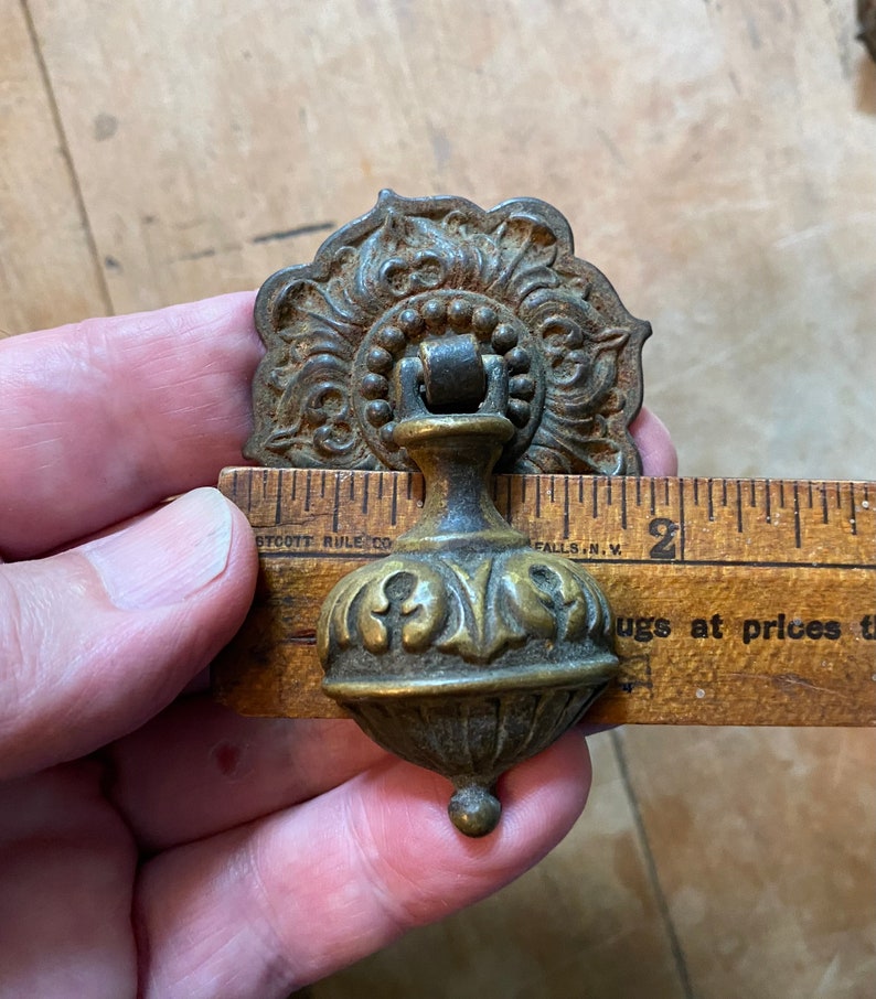 4 Rococo Brass Drop Drawer Pulls Two Sizes Solid Brass Drop Pull W/ Tin Escutcheon Plate - Etsy