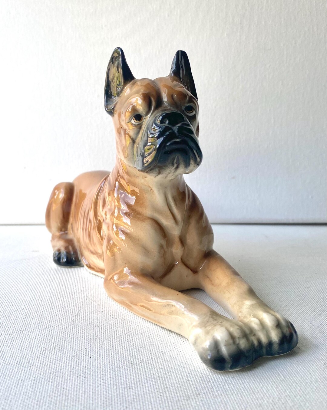 Vintage Ceramic Reclining Boxer Dog Figurine: Japan Paper Label - Etsy