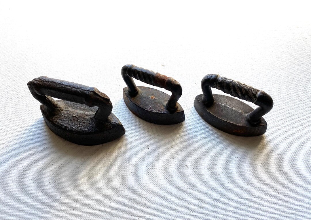 3 Small Vintage Cast Iron Salesman’s Sample (?) Lace Iron (?) Pretend ...