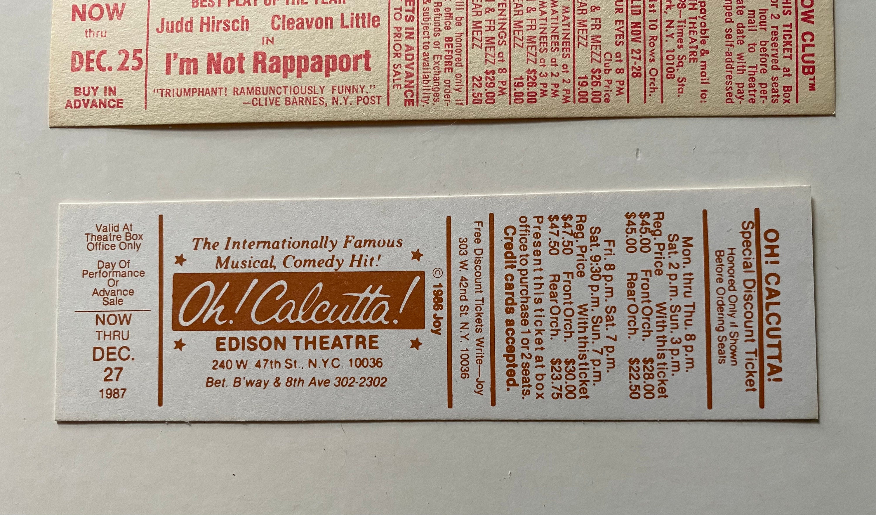 5 1980s New York City Broadway Theater Ticket Coupons - Etsy