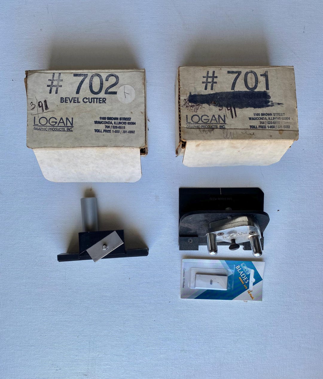 2 Boxed LOGAN Mat Cutters 701 Straight Cutter and 702 Bevel Cutter Plus ...