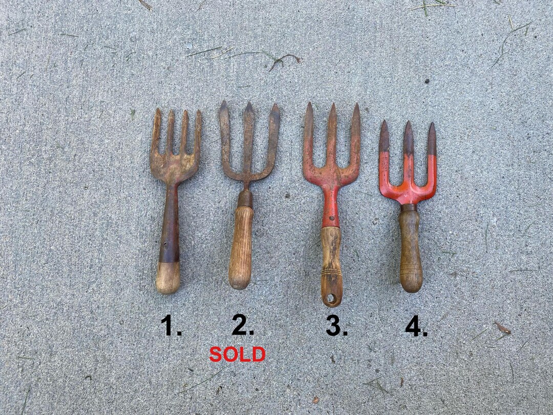 Choice Vintage Hand Held Metal Garden 3 and 4 Tine Pitchfork Style ...