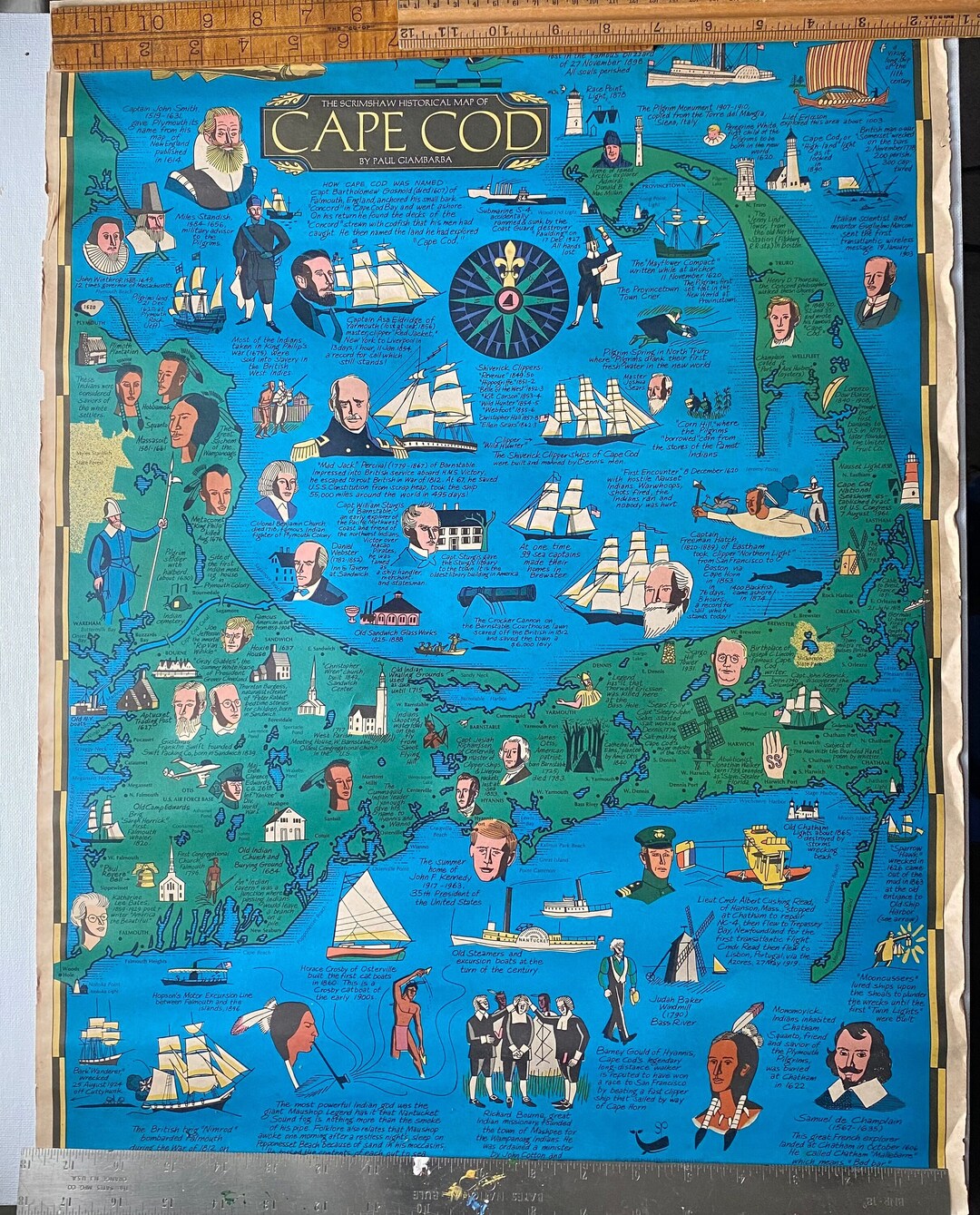 1966 Pictorial Historical Map of Cape Cod, Massachusetts by Paul ...