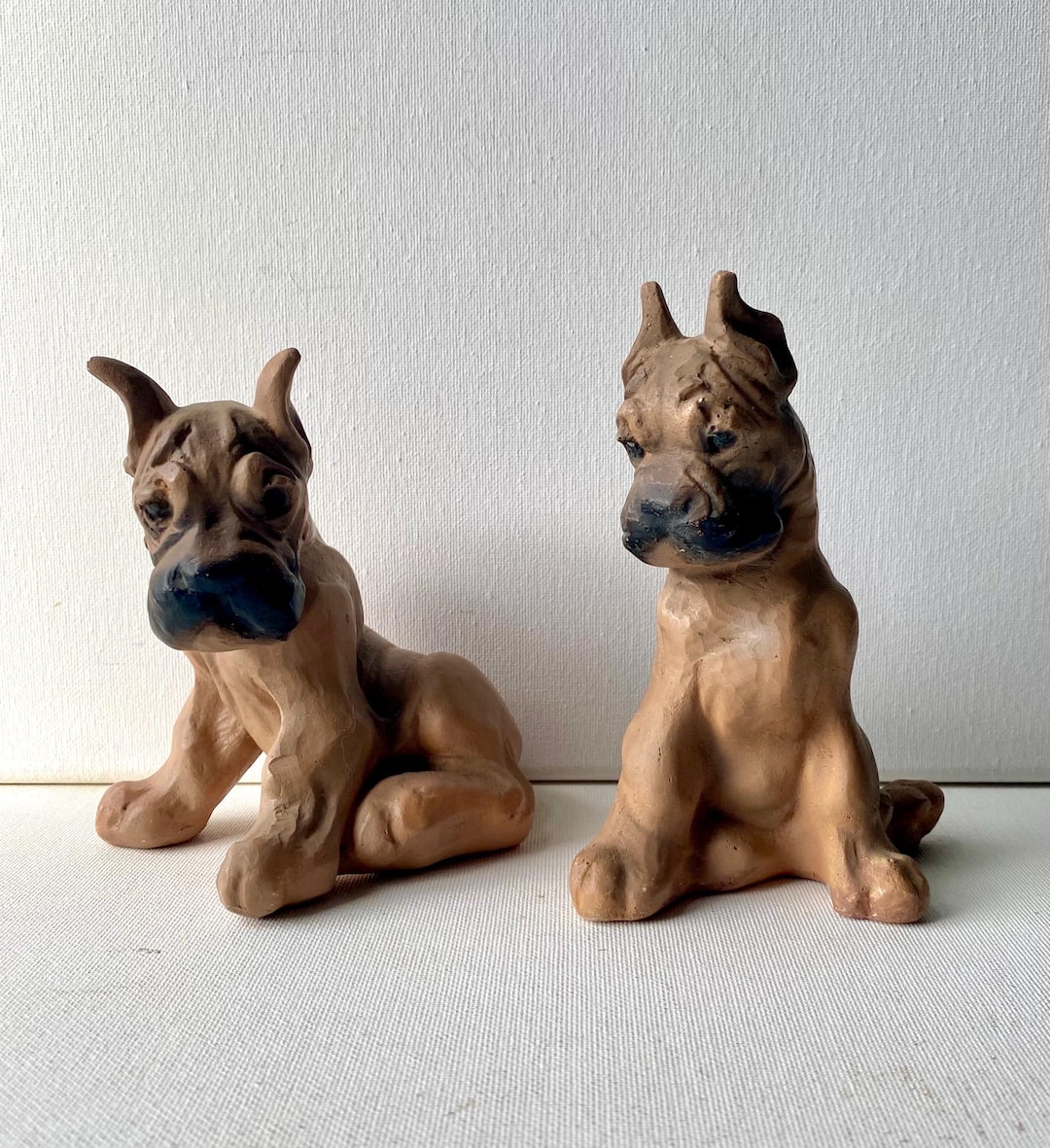 1940’s Jan Allan Sitting Chalkware Boxer Puppies - Unmarked Jan Allan ...