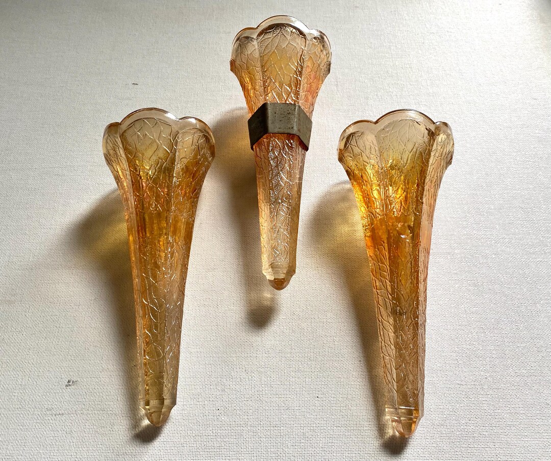 3 - Antique Marigold Iridescent Carnival Glass Auto Bud Vases - 1 ...