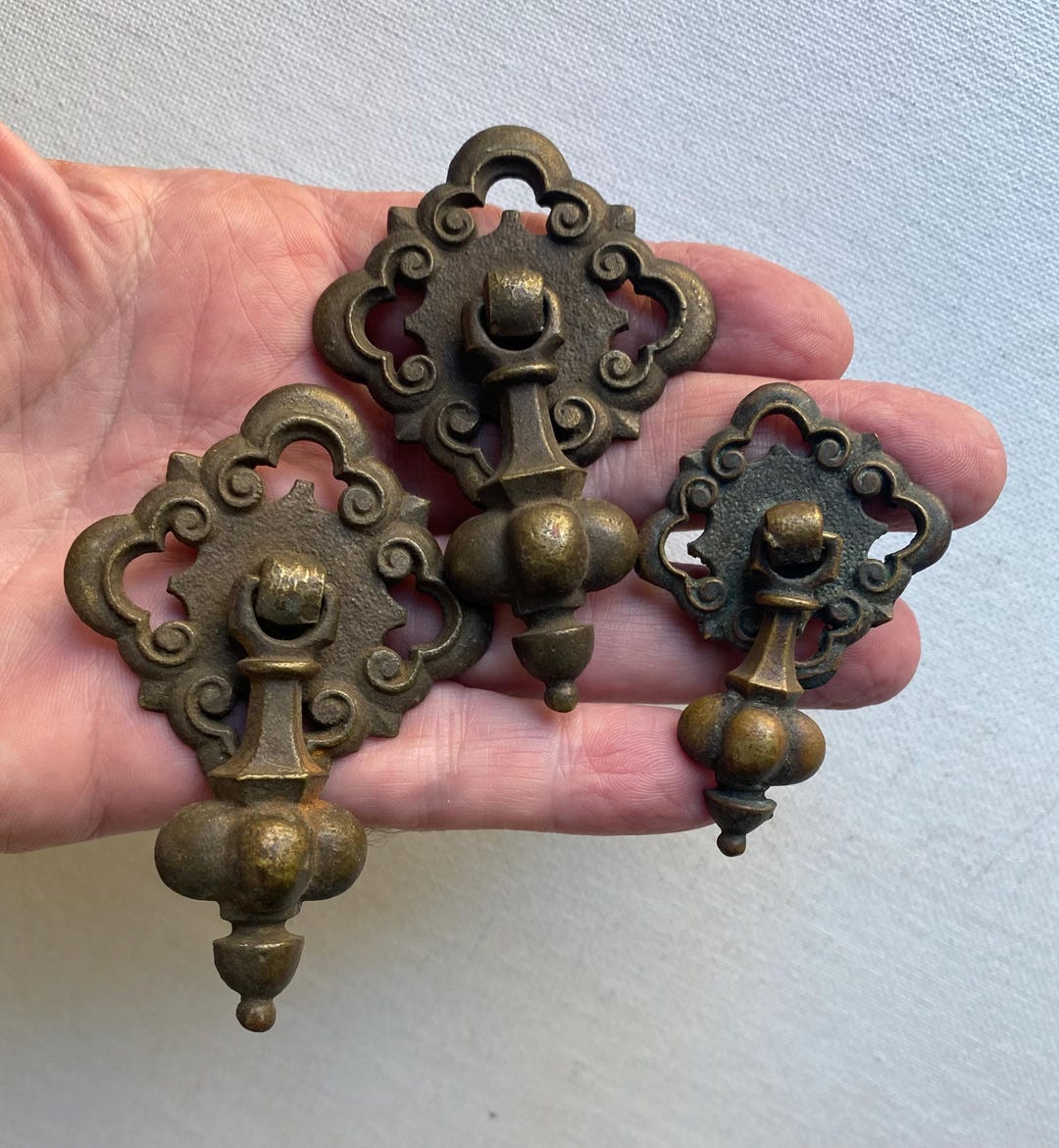 2 - Large, 1 - Small Solid Brass Victorian Furniture Drop Pulls ...