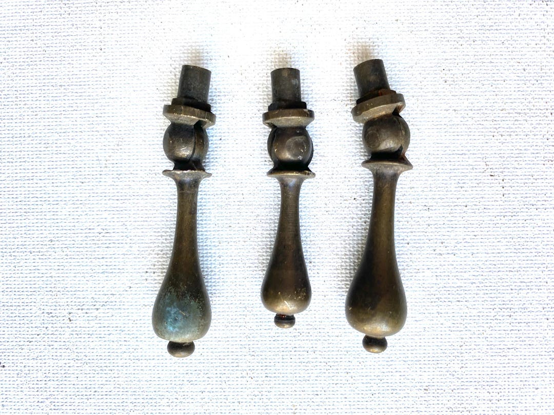 3 - Antique Pendant Tear Drop Drawer Pulls - 2 Large - 1 Small - Solid ...