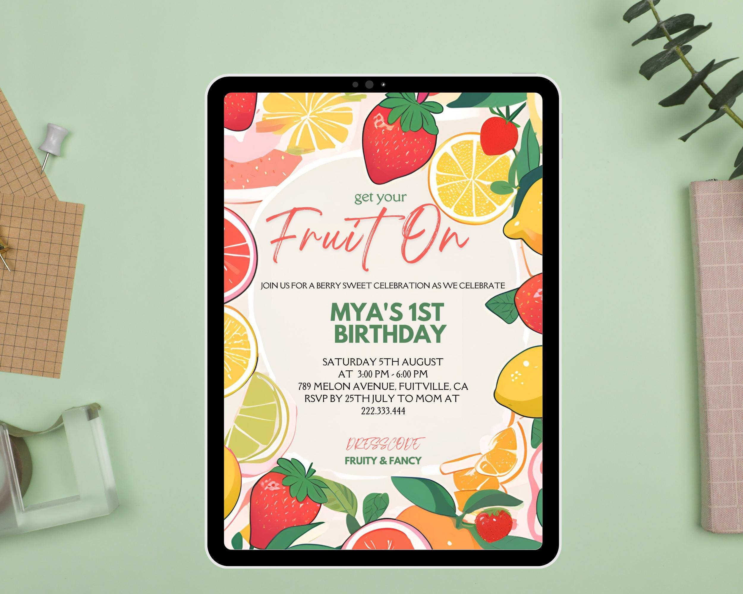 Fruit Themed Birthday Party Invitation | Dancing Fruit Canva Design ...