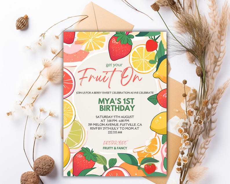 Fruit Themed Birthday Party Invitation | Dancing Fruit Canva Design ...