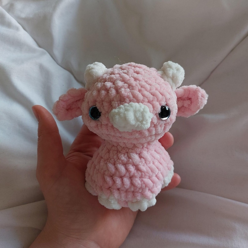 Handmade Pink Plush Cow Toy – Adorable Crochet Gift, Cute Pink Cow ...