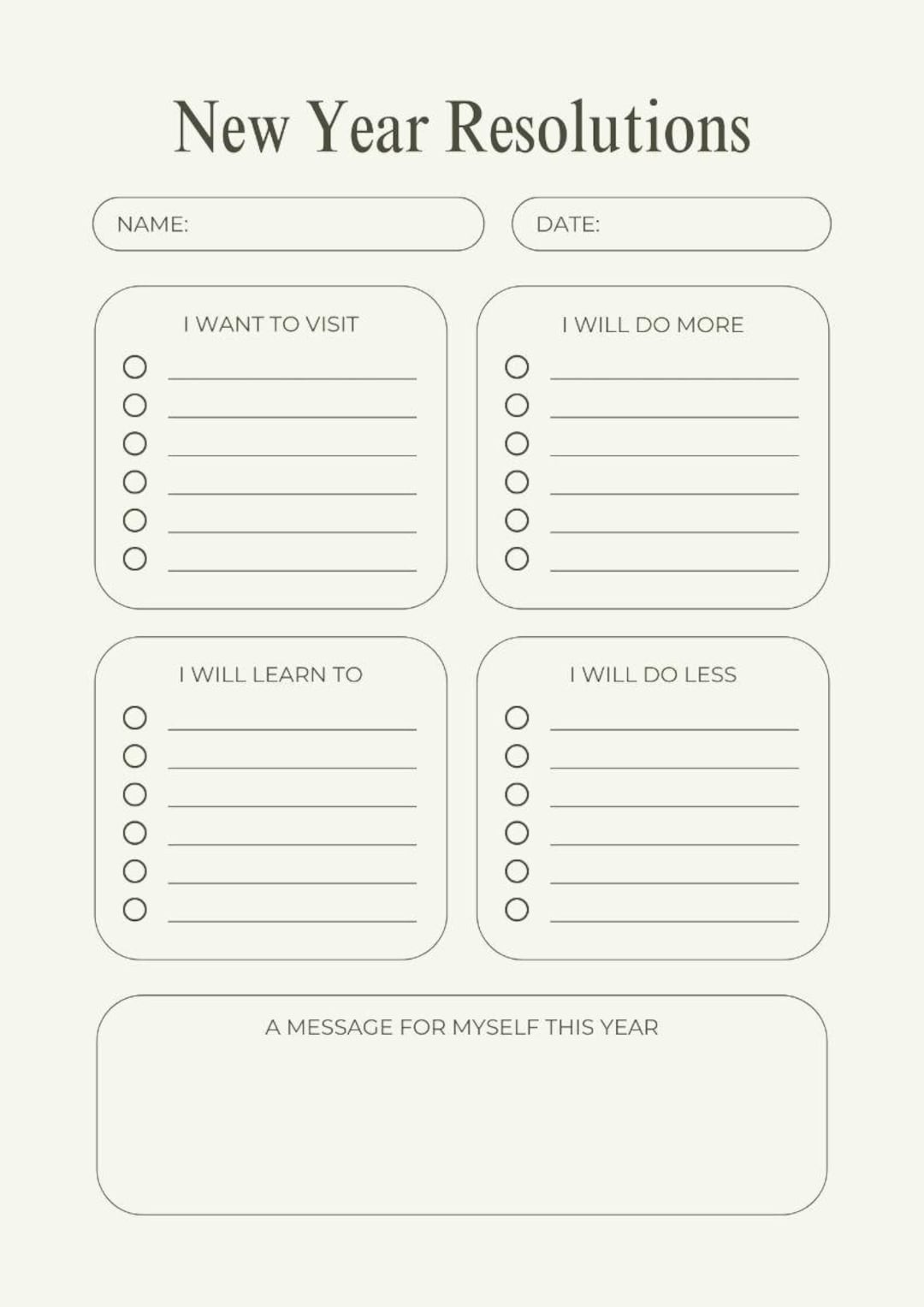 New Year’s Resolutions Printable! - Etsy