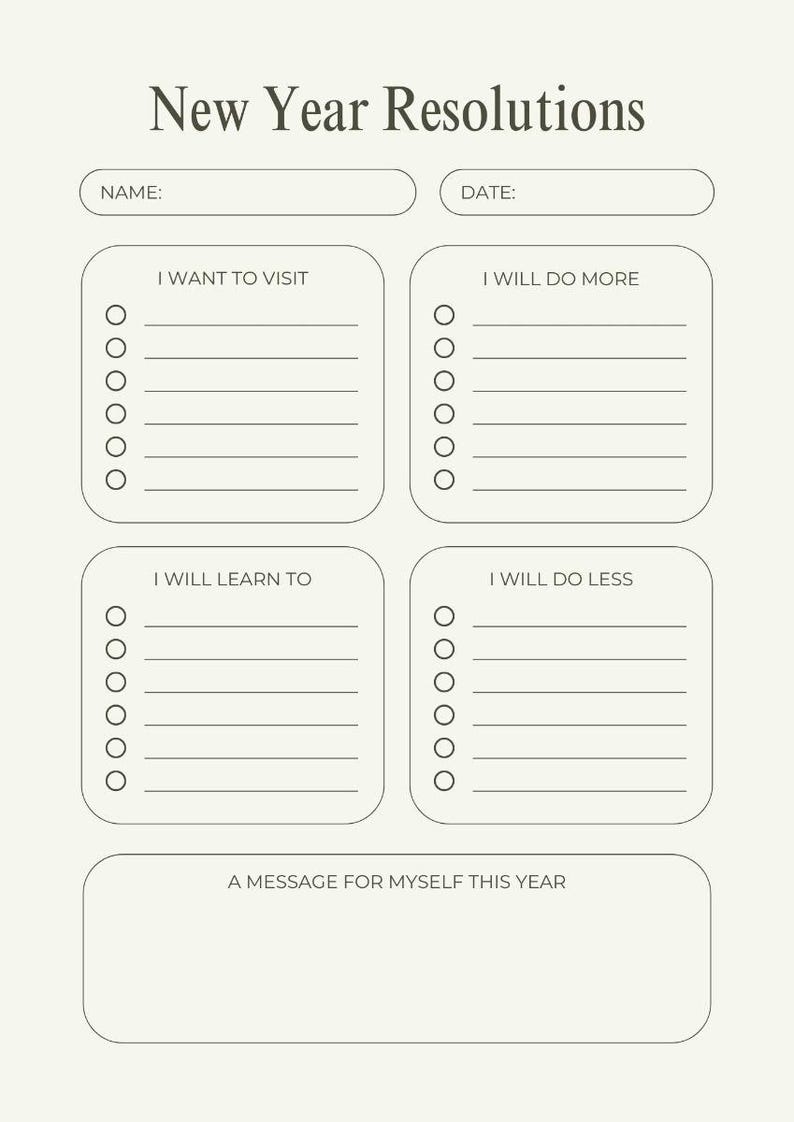 New Year’s Resolutions Printable! - Etsy