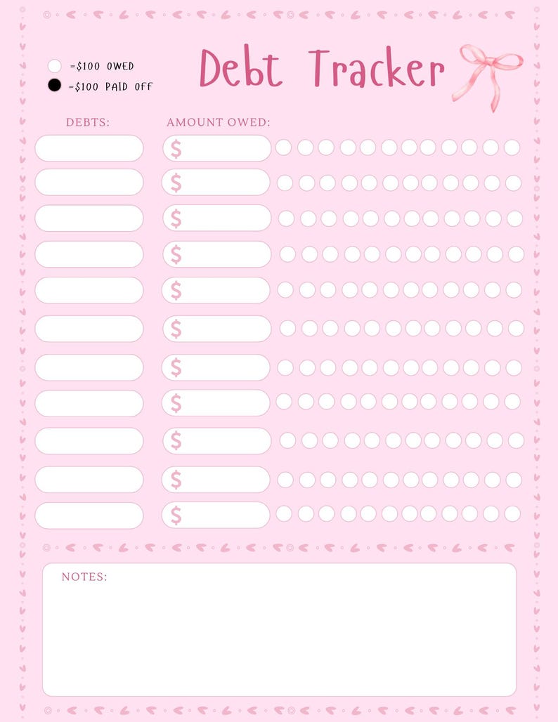Pink Debt Tracker Chart - Etsy