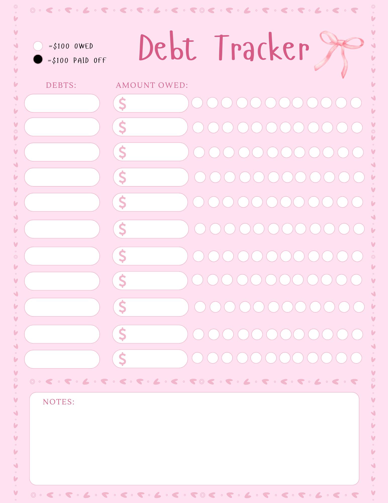 Pink Debt Tracker Chart - Etsy