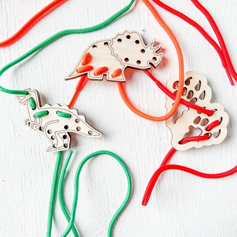 Dinosaur Lacing Toy: Wooden Lacing Toy for Kids | Fine Motor Skills ...