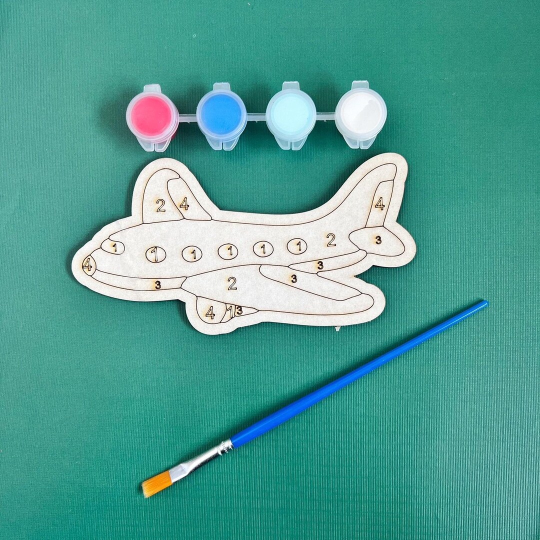 Airplane Painting by Numbers DIY Craft Kit for Kids Unpainted Wooden ...