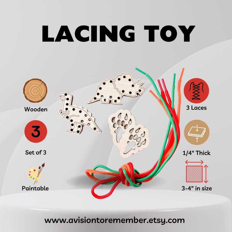 Dinosaur Lacing Toy: Wooden Lacing Toy for Kids | Fine Motor Skills ...