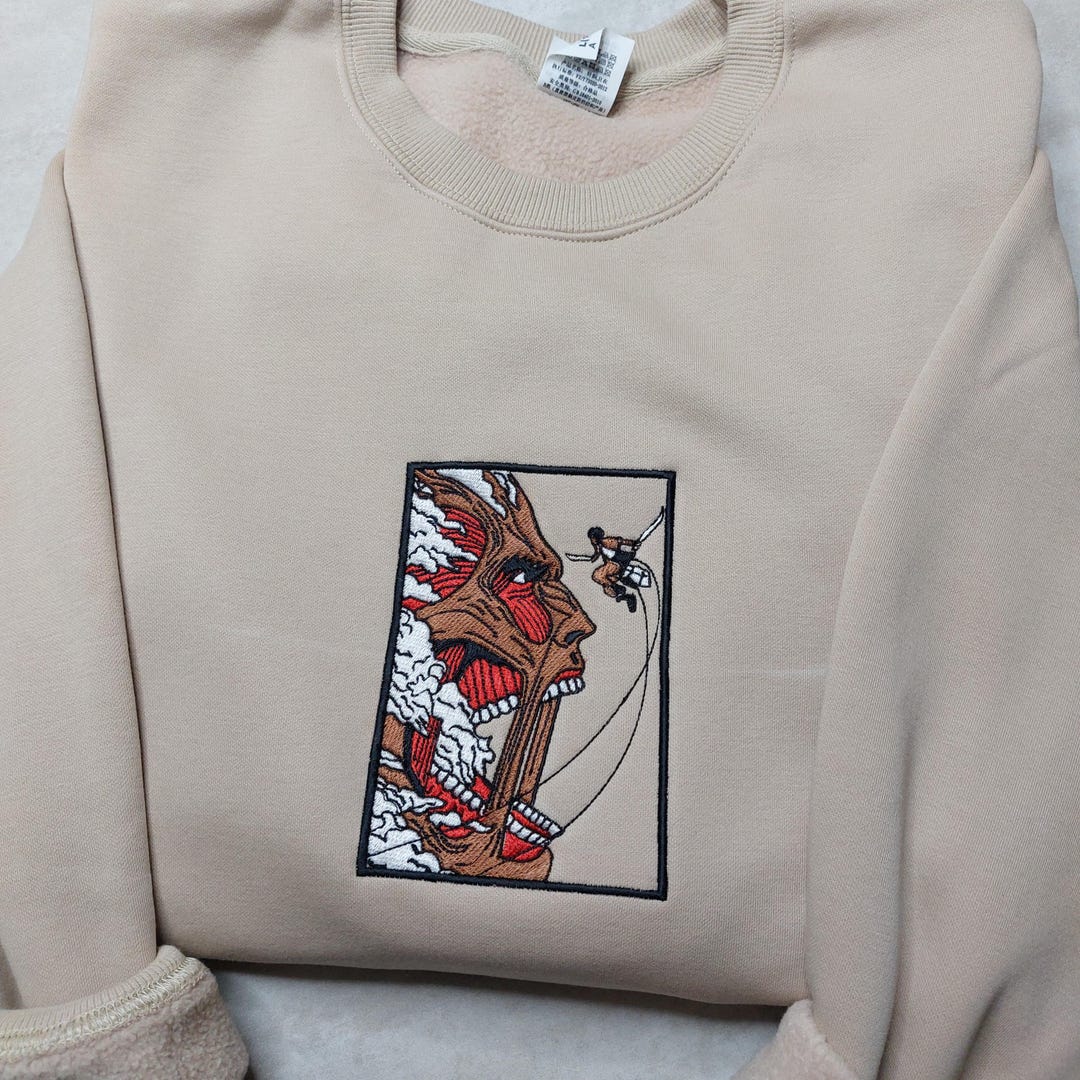 Anime Embroidered Crewneck Sweater, Titan Embroidered Anime Sweatshirt ...