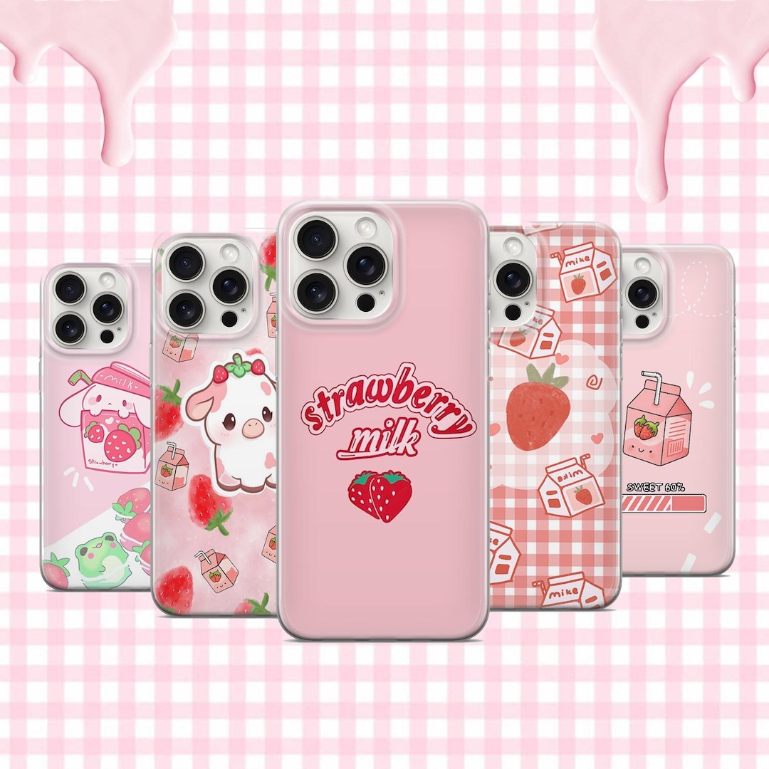 Strawberry Milk Phone Case Kawaii Aesthetic Pink Cover Cute Cow Case ...