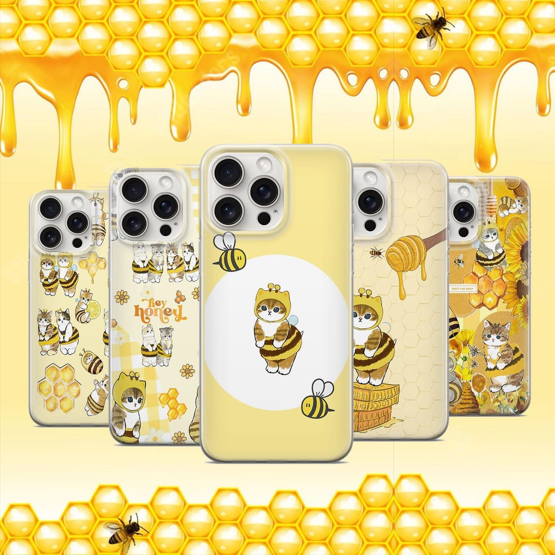 Bee Cat Phone Case Kawaii Honey Bee Cat Cover Yellow Bumble Cover ...