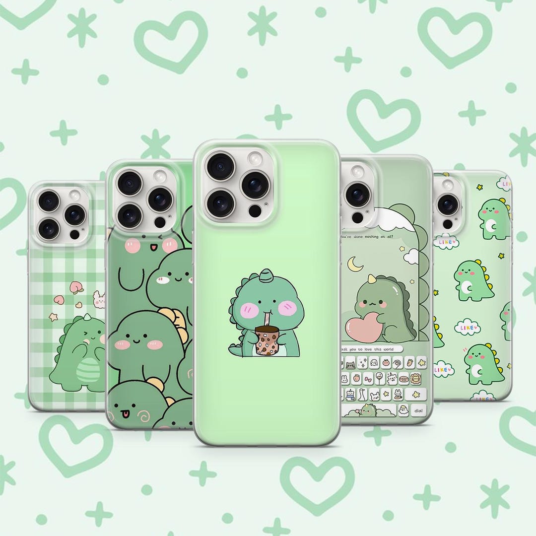 Kawaii Dino Phone Case Cute Dinosaur Animal Cover Fun T-rex Cover Green ...