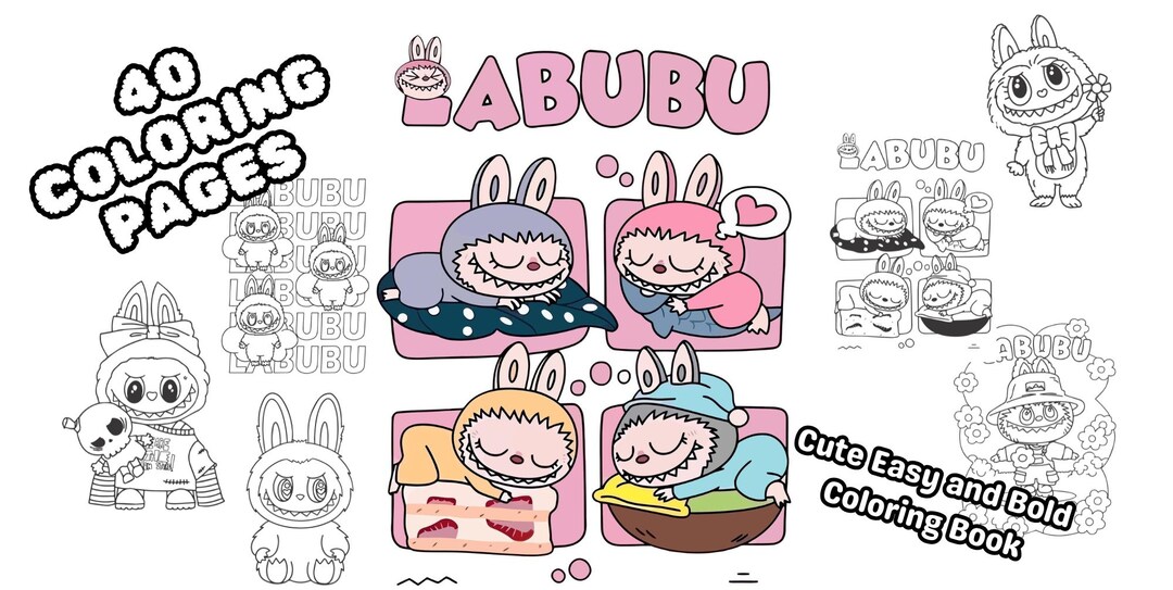 Labubu Coloring Book | Bold & Easy Printable PDF + PNG | Hand-drawn ...