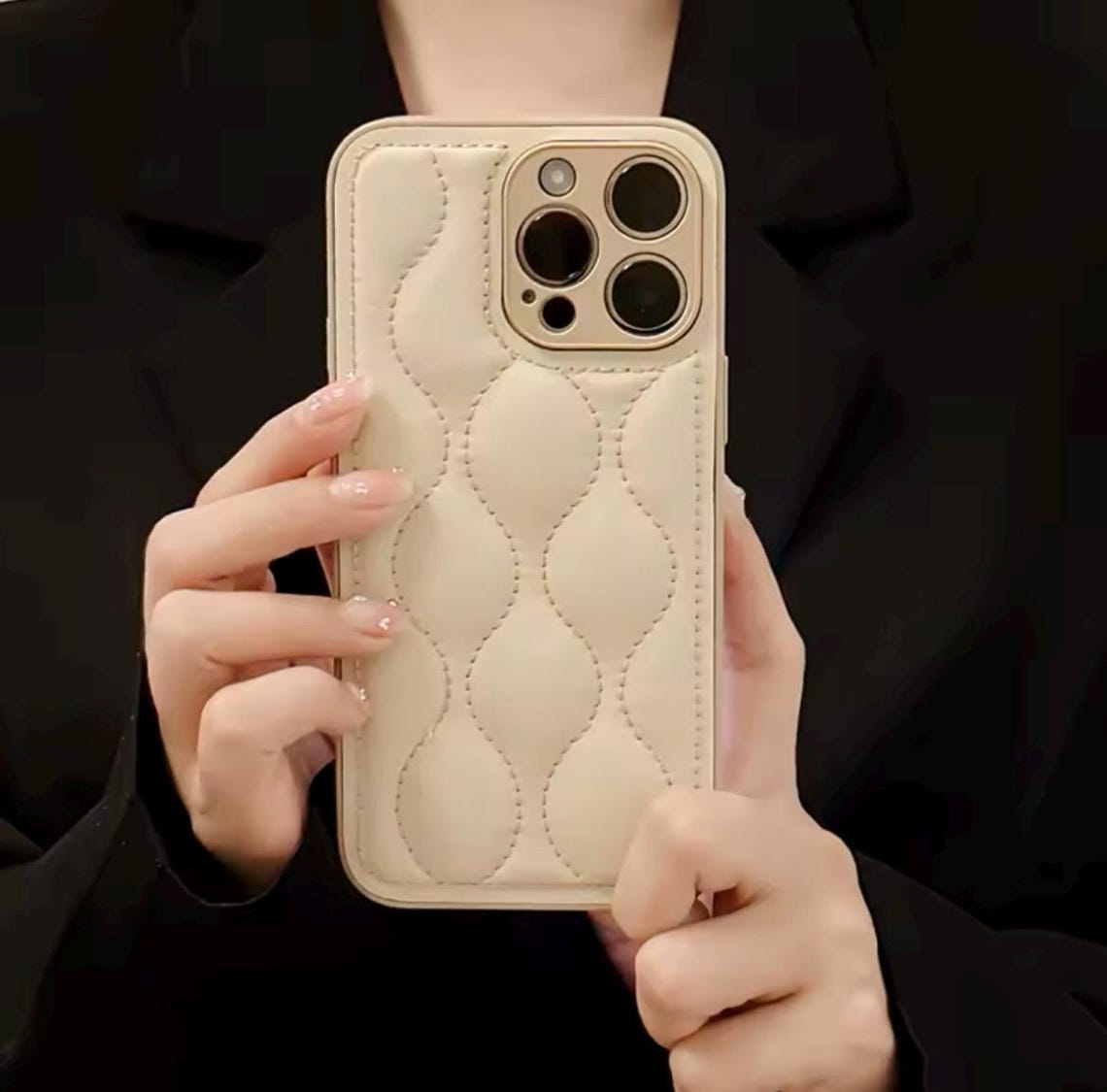 Padded Wave Curve Beige Down Jacket Phone Case for iPhone 13 11 12 14 ...