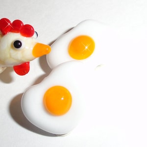 Yust a Yolk......set of 2 Eggs, Handmade Lampwork Beads Poached Chicken ...