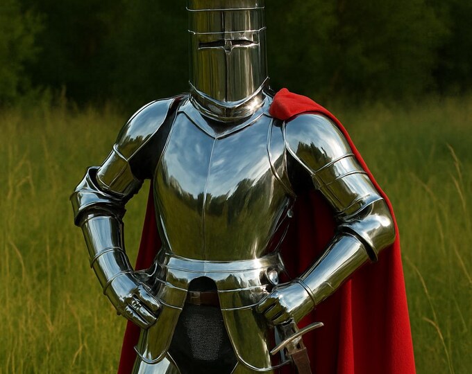 Medieval Knight Armor Suit With Red Cape | Full Steel Plate Costume Set ...