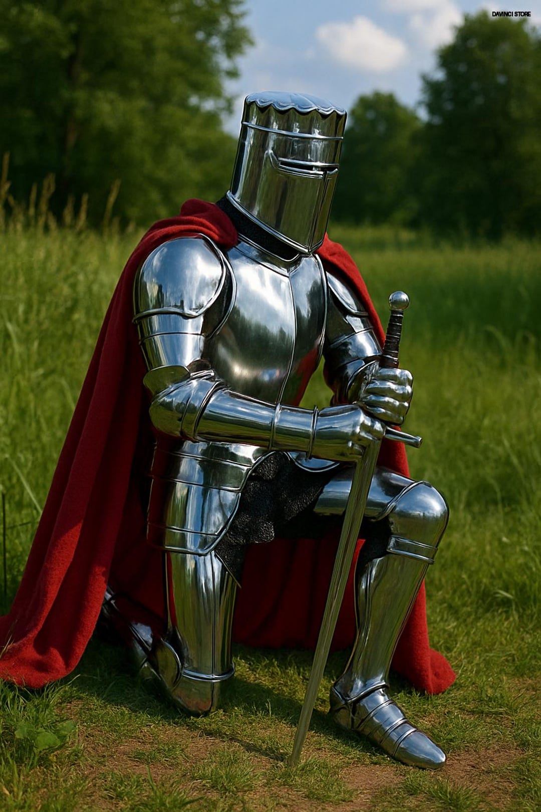 Medieval Knight Armor Suit With Red Cape | Full Steel Plate Costume Set ...