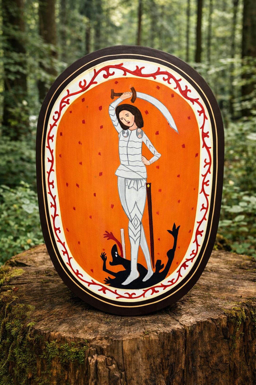 Hand-painted Medieval Shield Wall Art – Female Warrior Defeating ...