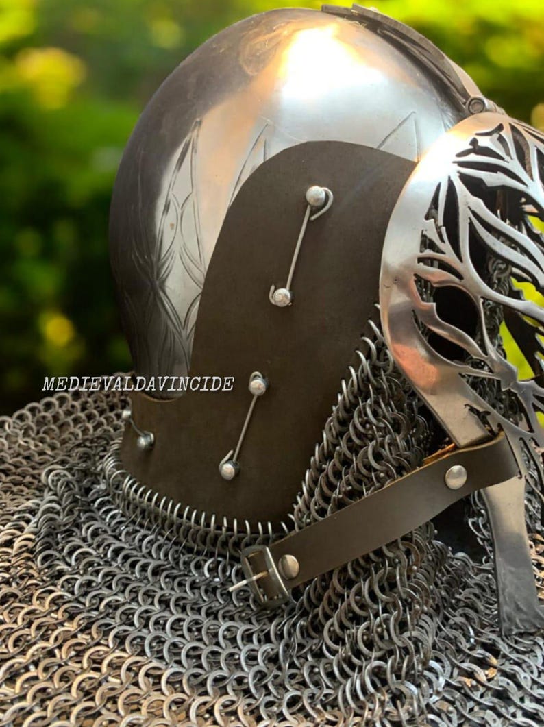 Medieval Warrior Helmet With Chainmail Handcrafted | Ornate Steel ...