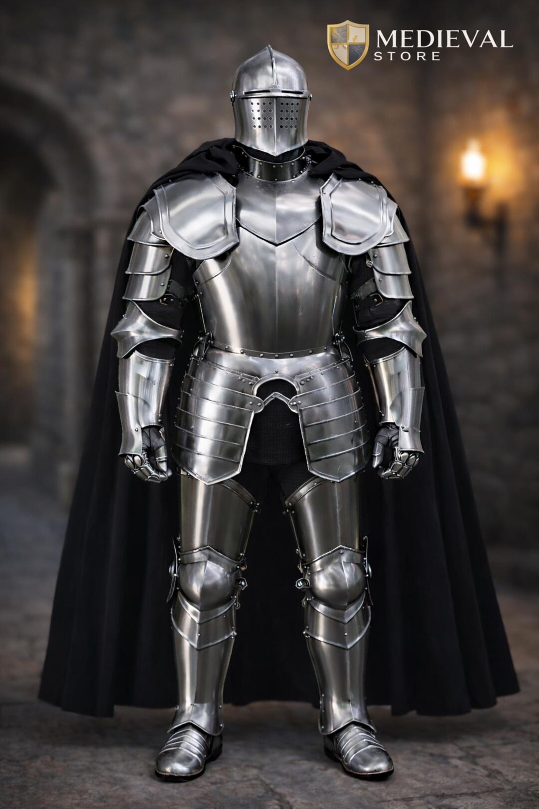Medieval Knight Full Plate Armor Costume & Black Cape - Etsy