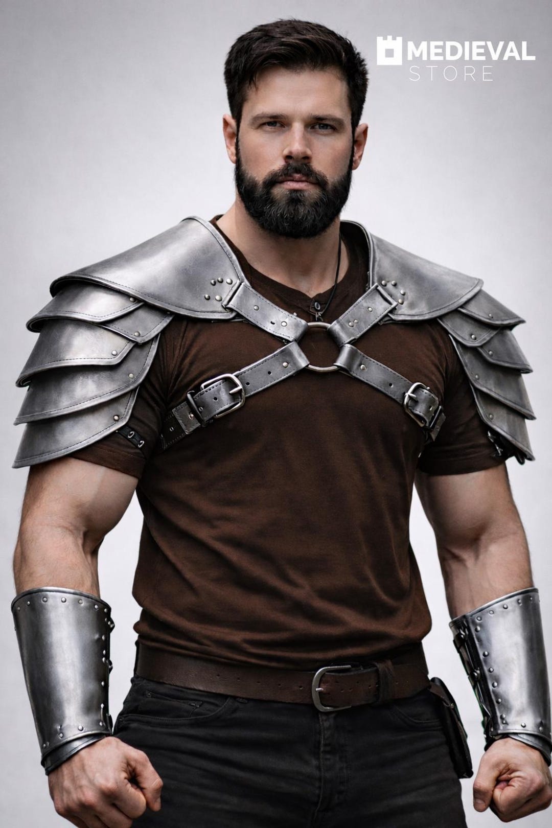 Medieval Steel Shoulder Armor & Bracers Set – Warrior Pauldrons – LARP ...
