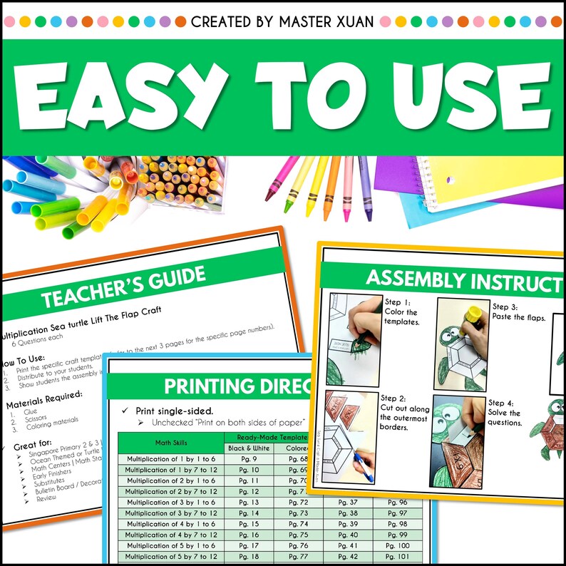 Sea Turtle Craft for 3rd Grade Math Facts Multiplication Printable Math ...