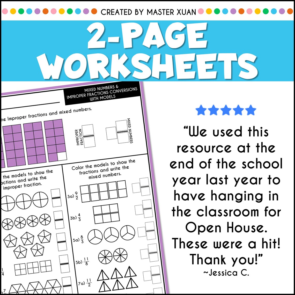 Mixed Numbers and Improper Fractions Math Craft Printable Activities ...