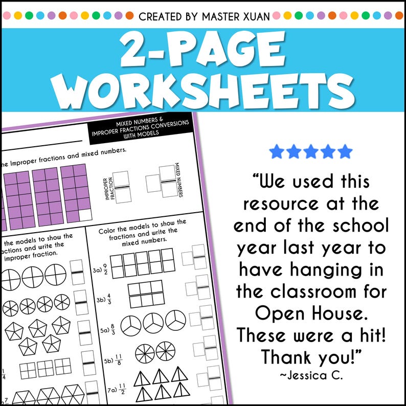Mixed Numbers and Improper Fractions Math Craft Printable Activities ...