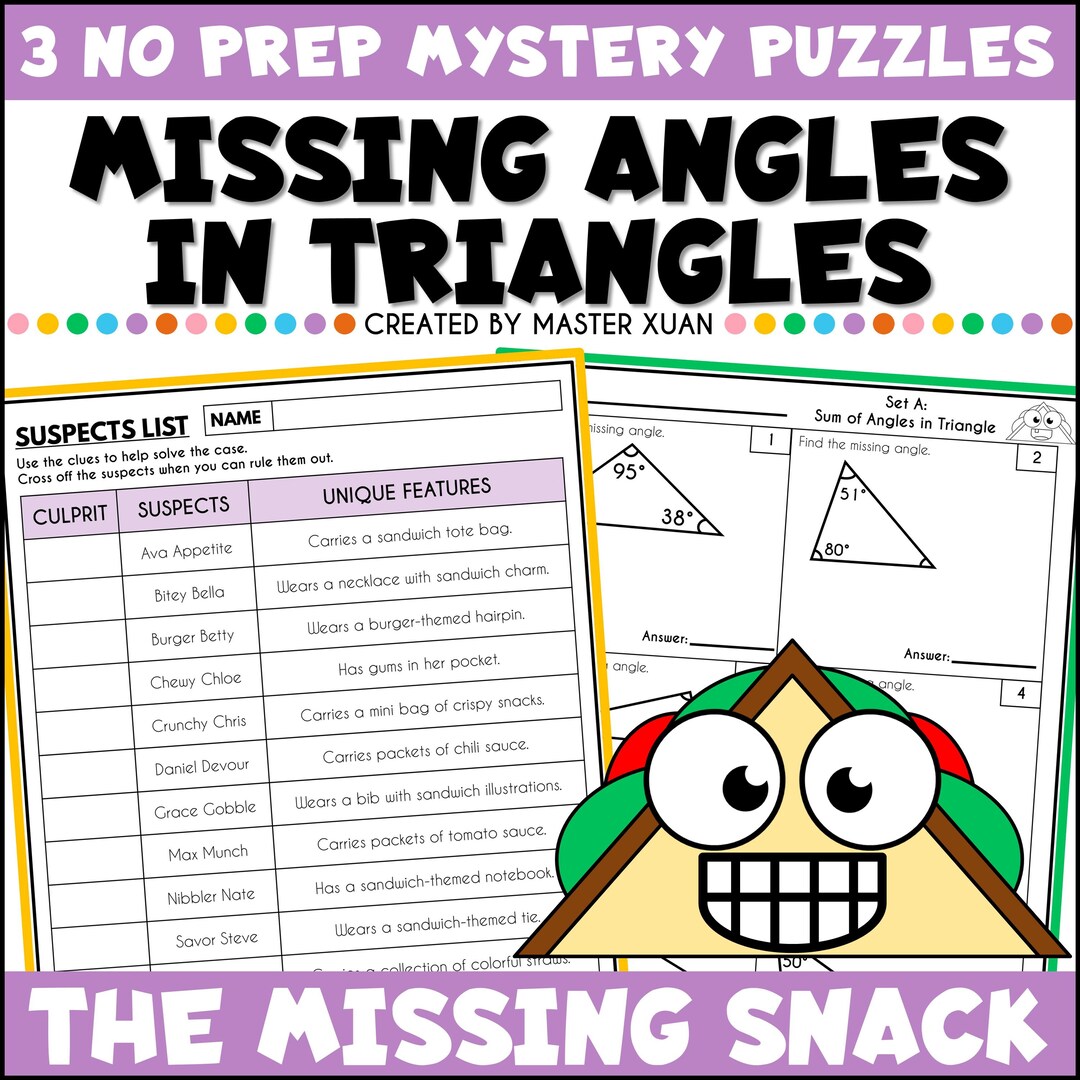 Missing Angles in Triangles Worksheets for 5th Grade Mystery Puzzle ...